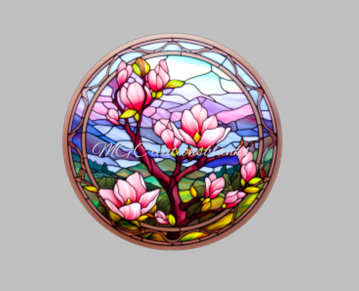 Magnolia stained glass decal and acrylic blank for badge reels, vinyl ...